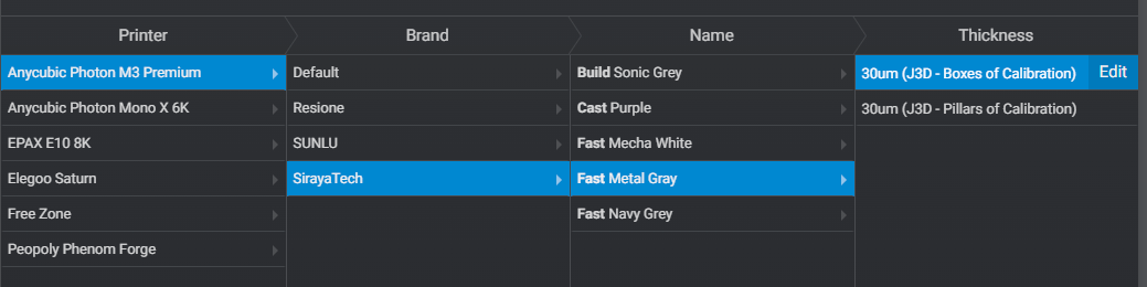 Calibrated resin profiles – Lychee Documentation