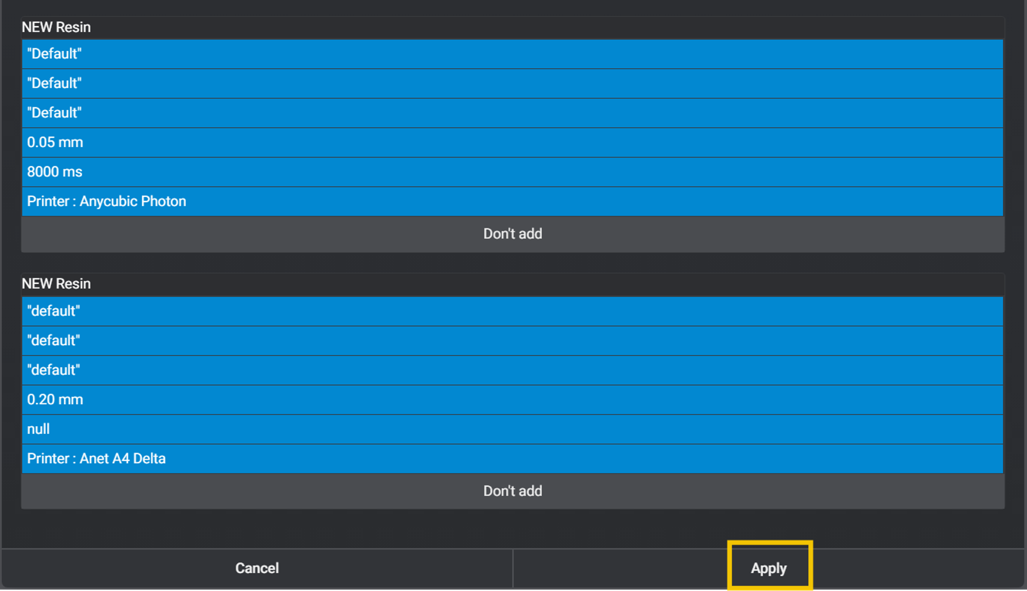 Missing 3D printer and resins – Lychee Documentation