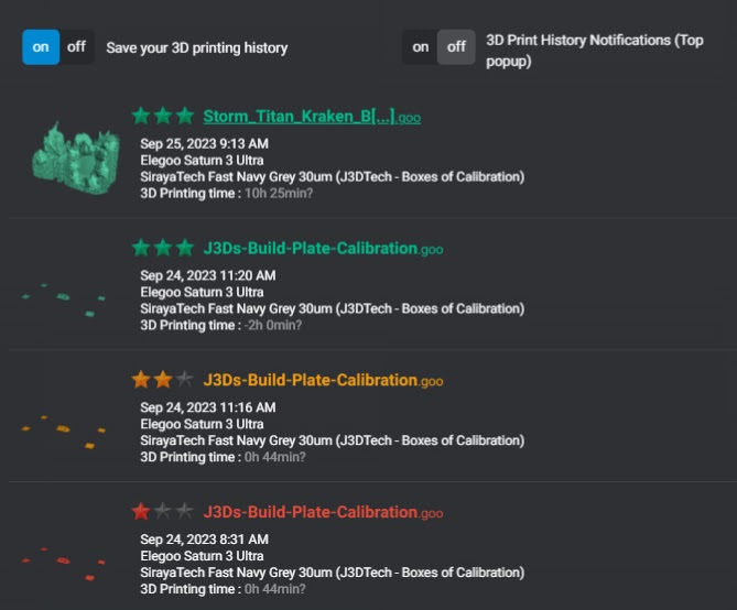 Configuration: 3D Printing History – Lychee Documentation