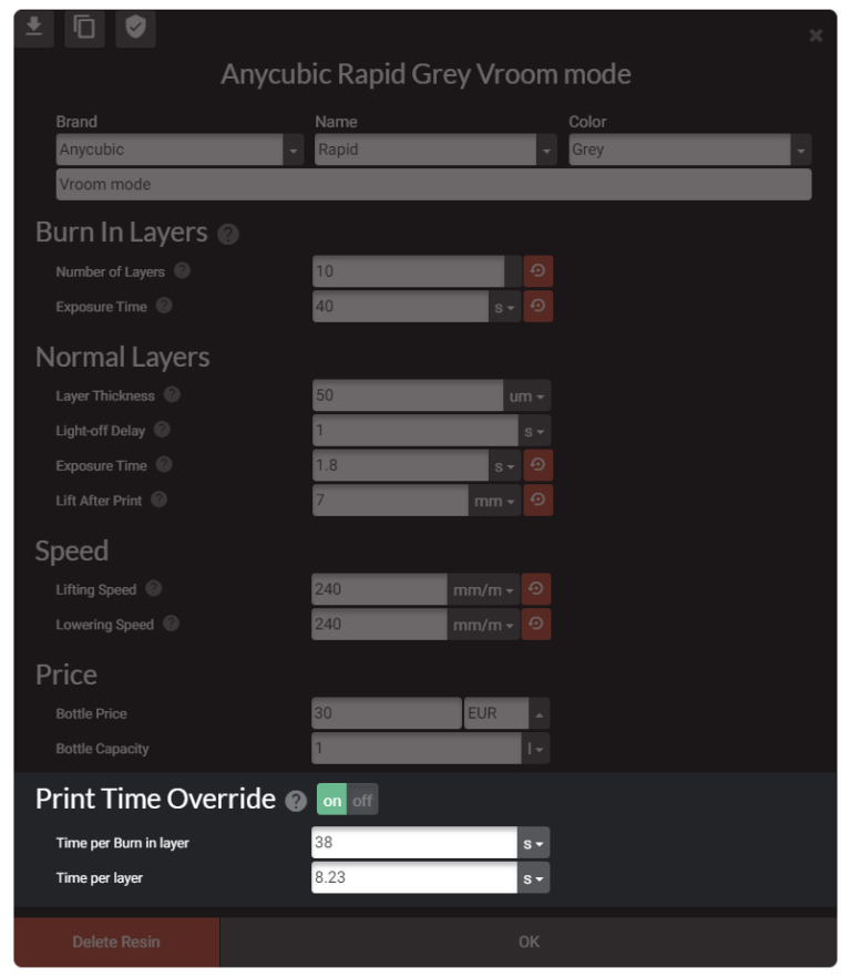 Configuration : Print Time Override – get control on your printing time – Lychee Documentation